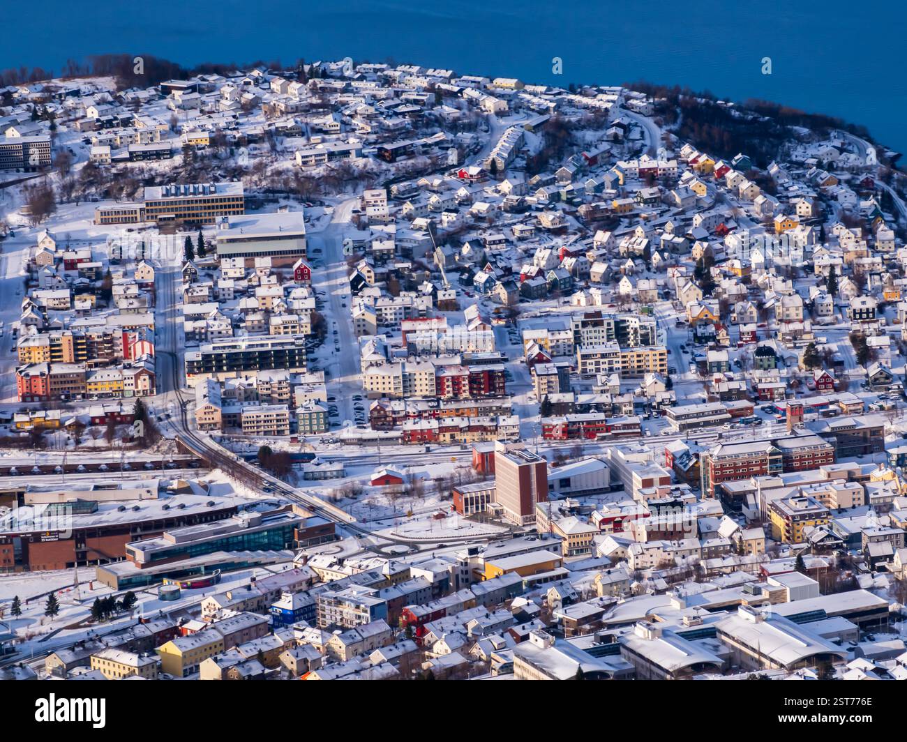 Narvik, Norway - March, 2023:Aerial view of Narvik city from the top ...