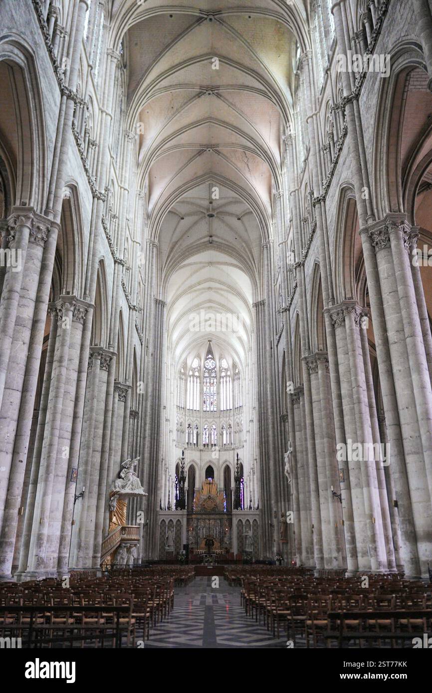 The interior Cathedral in France, featuring towering Gothic arches ...