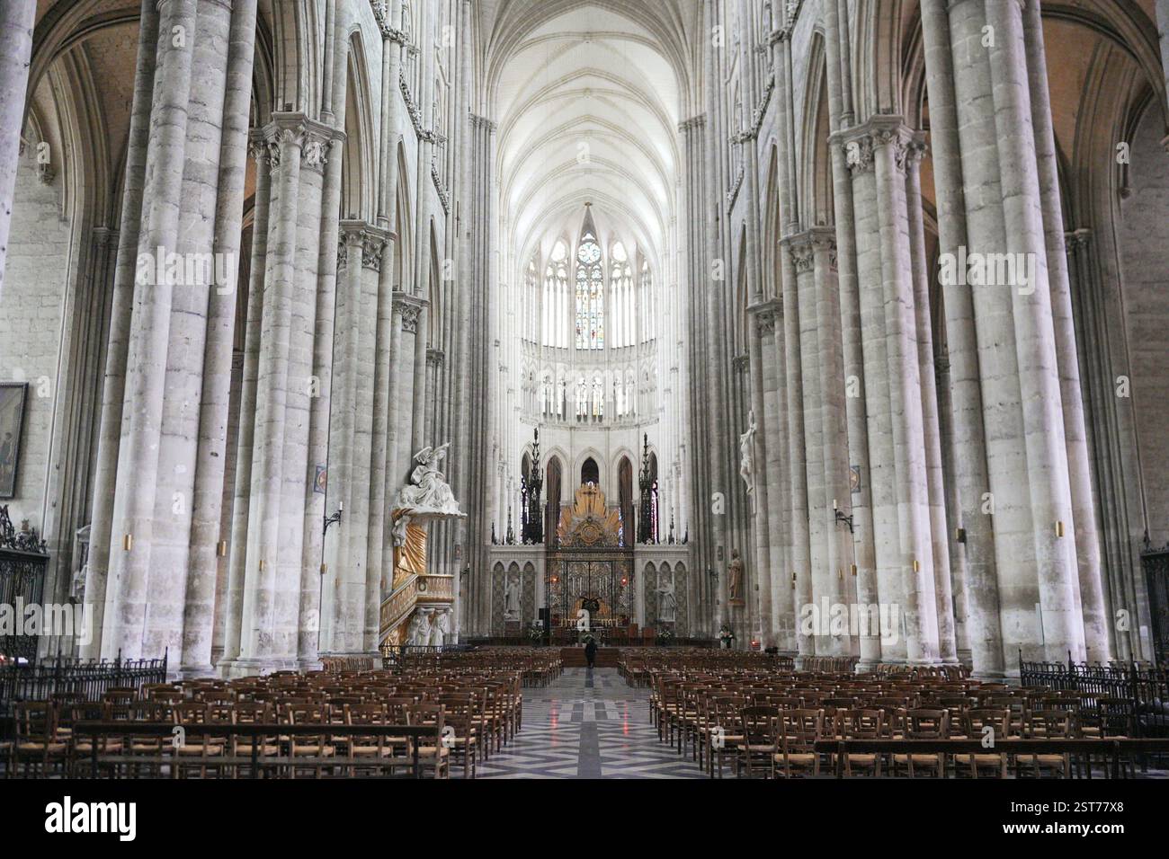 View of the interior Cathedral in France, showcasing towering Gothic ...