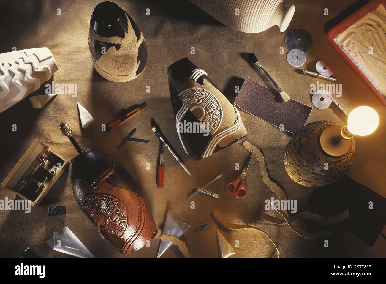 Pottery Artists Table Still Life Of Tools And Materials Used In Pottery ...