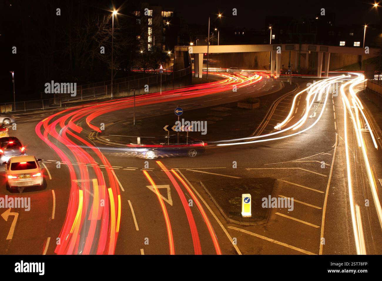 Night Time Rush-hour Traffic on the Roundabout In Luton Bedfordshire ...