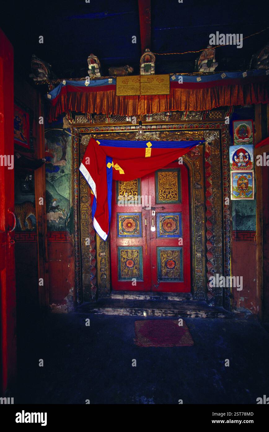 Door of Kalpa Gompa, Kalpa, Himachal Pradesh, India, Asia Stock Photo ...