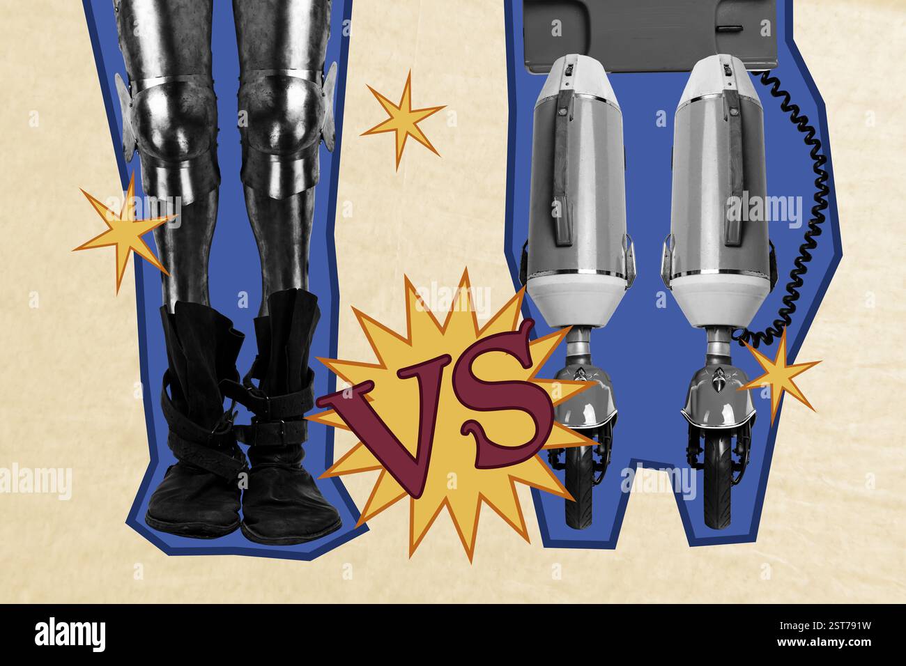 Creative sketch collage of two museum exhibit legs past prehistoric ...