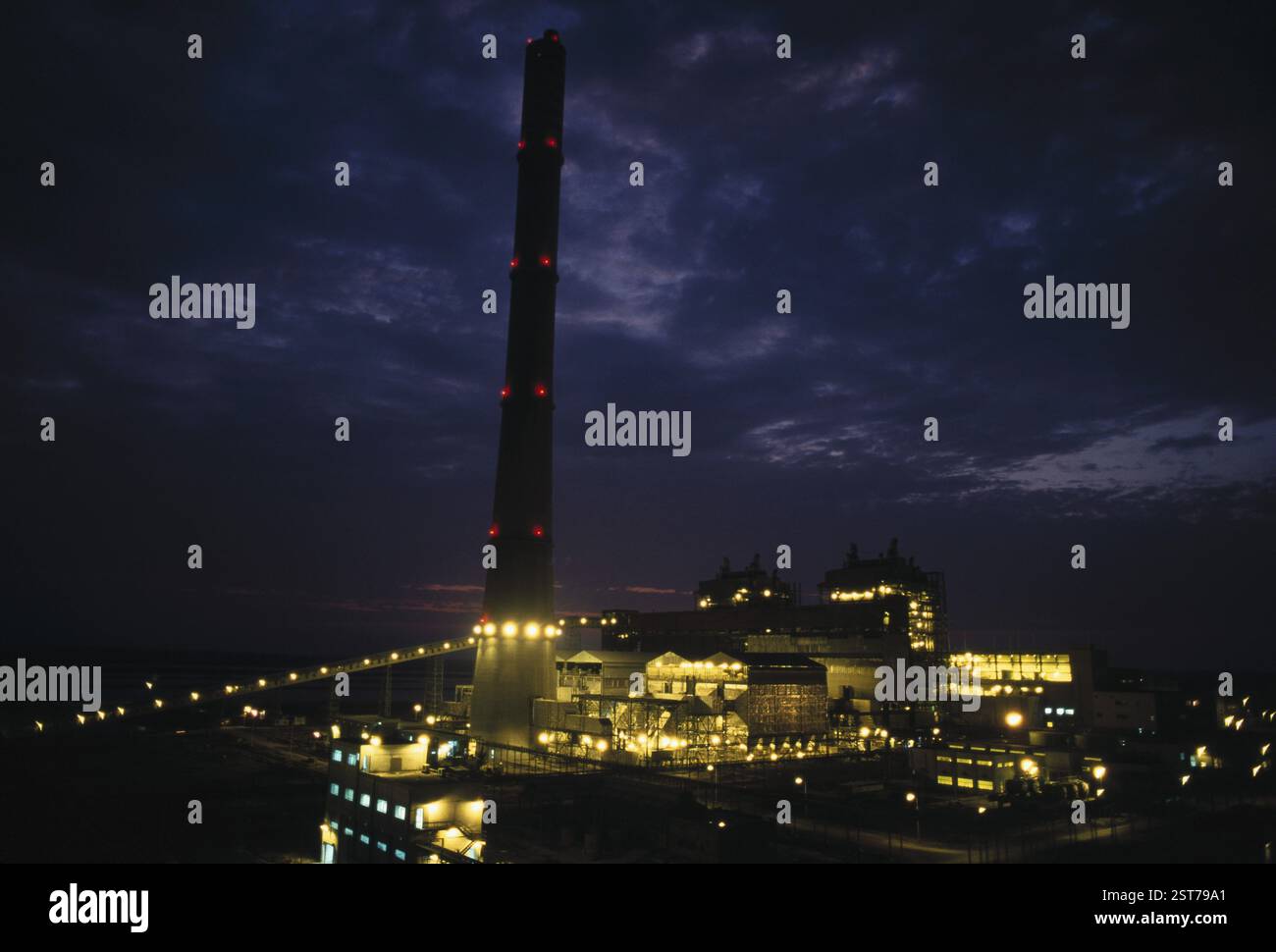 Thermal power plant at night, india Stock Photo - Alamy