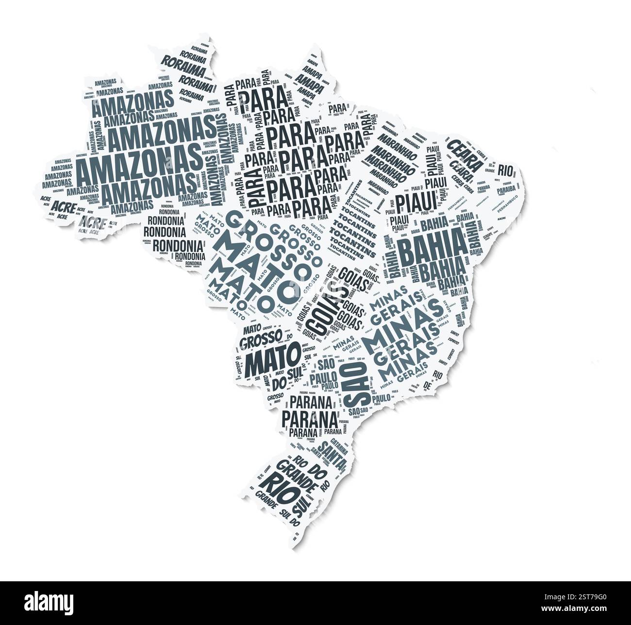 Brazil shape text cloud. Country border with shadow on white background ...