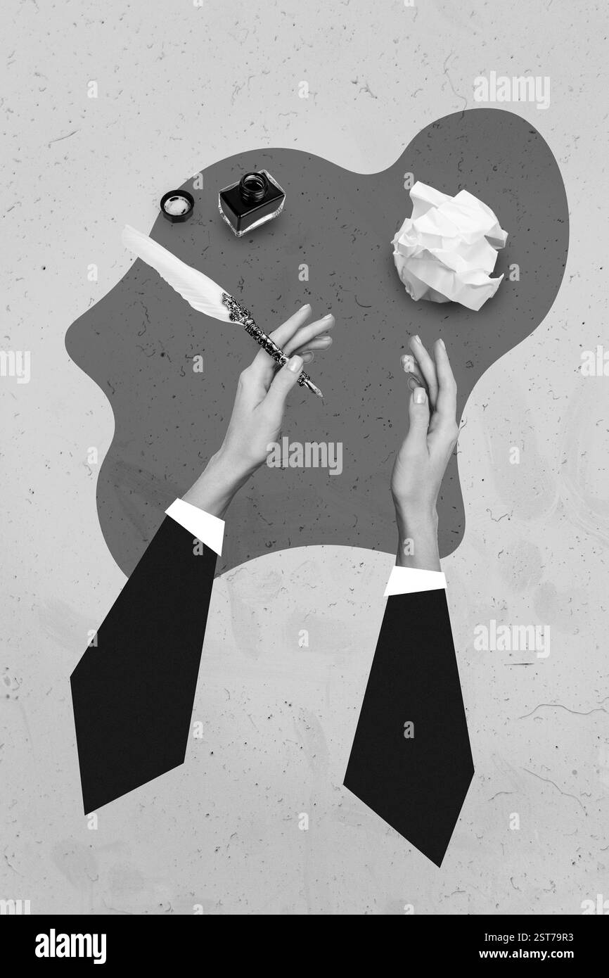 3d retro abstract creative artwork template collage of ancient writer ...