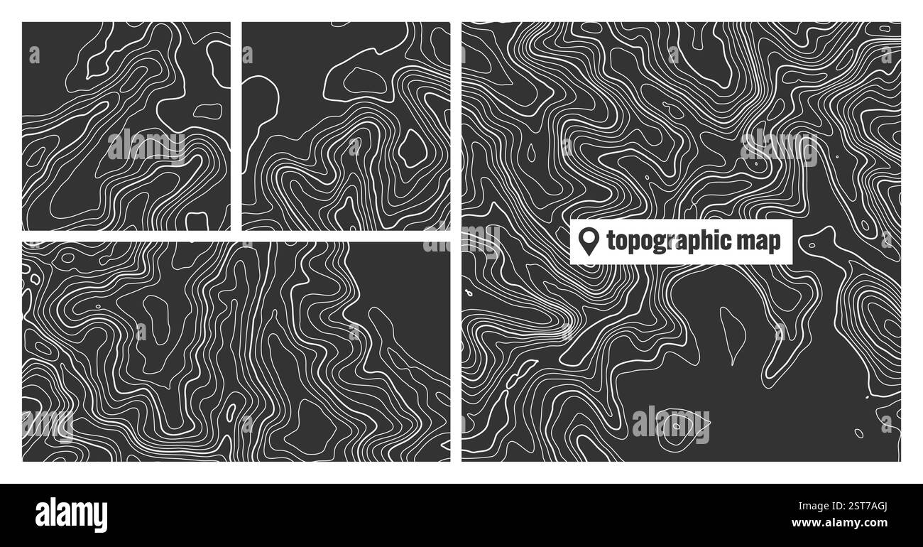 Colorful topographic map sets with contour lines. Geographic terrain ...