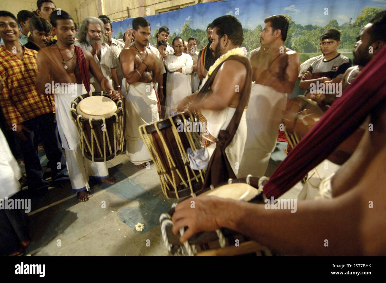 Indian men playing musical instrument, Ayyappa Pooja Celebrations ...