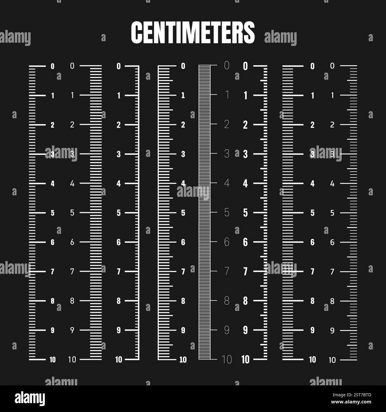 Vertical centimeter scale for measuring length or height. Various ...