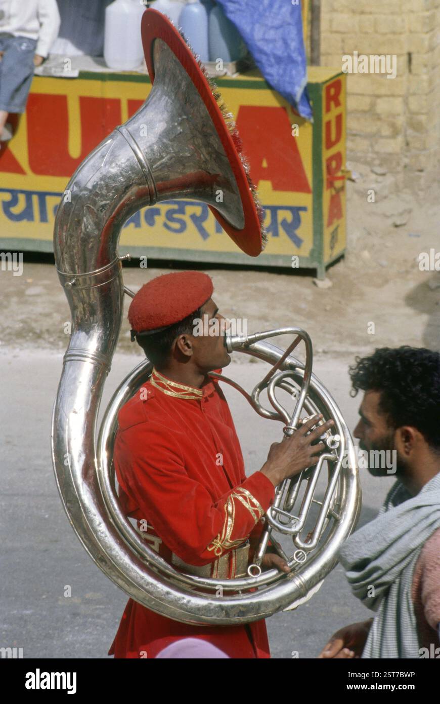 Man playing Tuba kumbh fair, haridwar, uttar pradesh, india Stock Photo ...