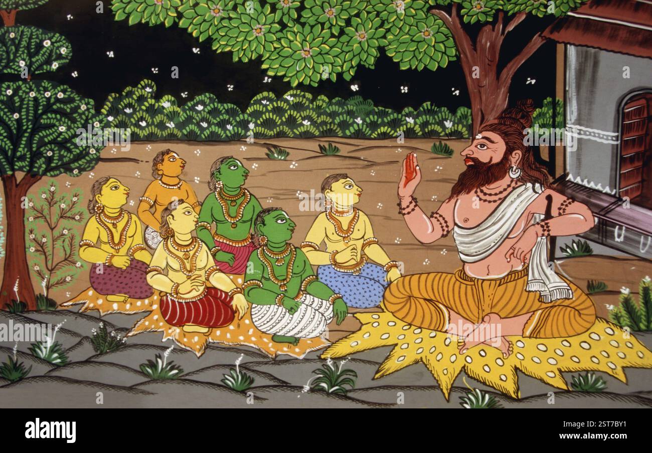 Guru sitting under tree miniature painting India, Asia Stock Photo - Alamy