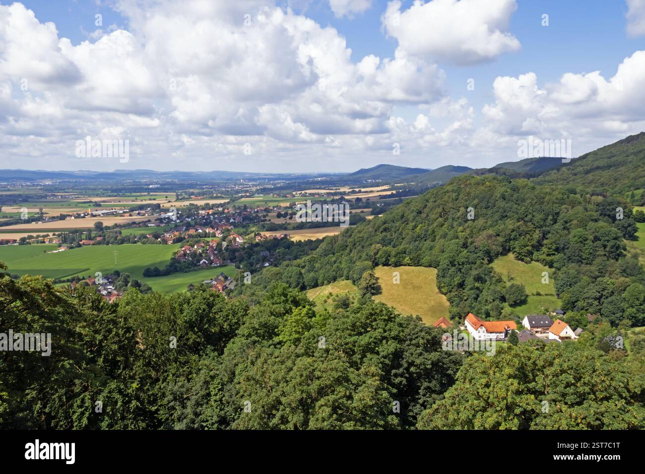View of the landscape in the Weser valley of the Schaumburg Land in the ...