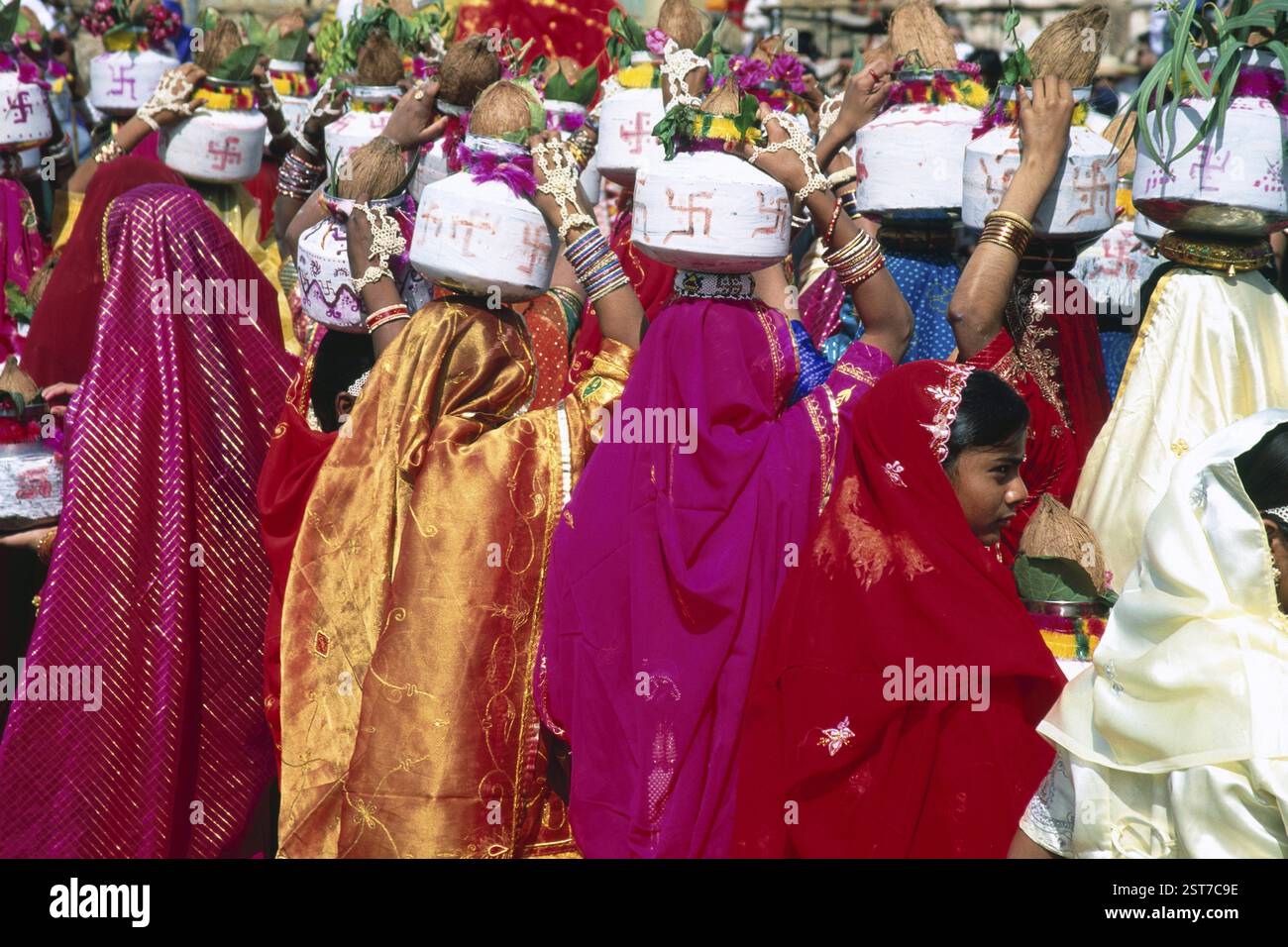 Desert festival, colourful rajasthani girls with matka kalash with ...
