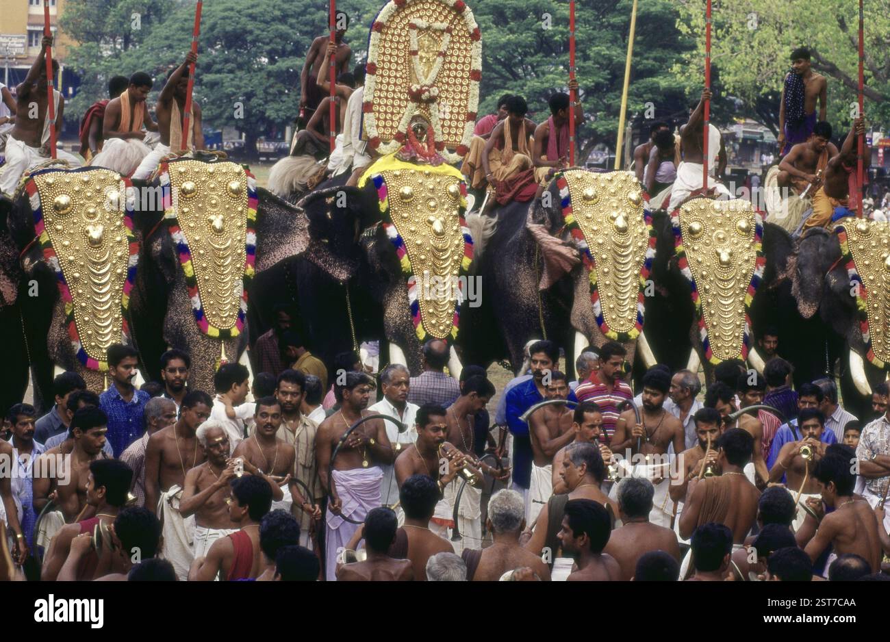 Trichurpooram pooram, Elephants March procession of bejeweled temple ...