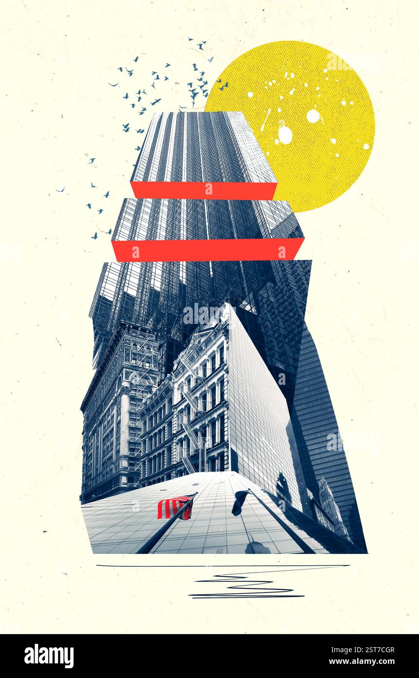 Collage of fragments of buildings. New York City Manhattan view with ...