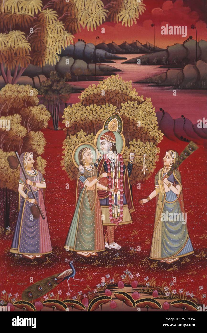 Radha Krishna Miniature Painting on silk Stock Photo - Alamy