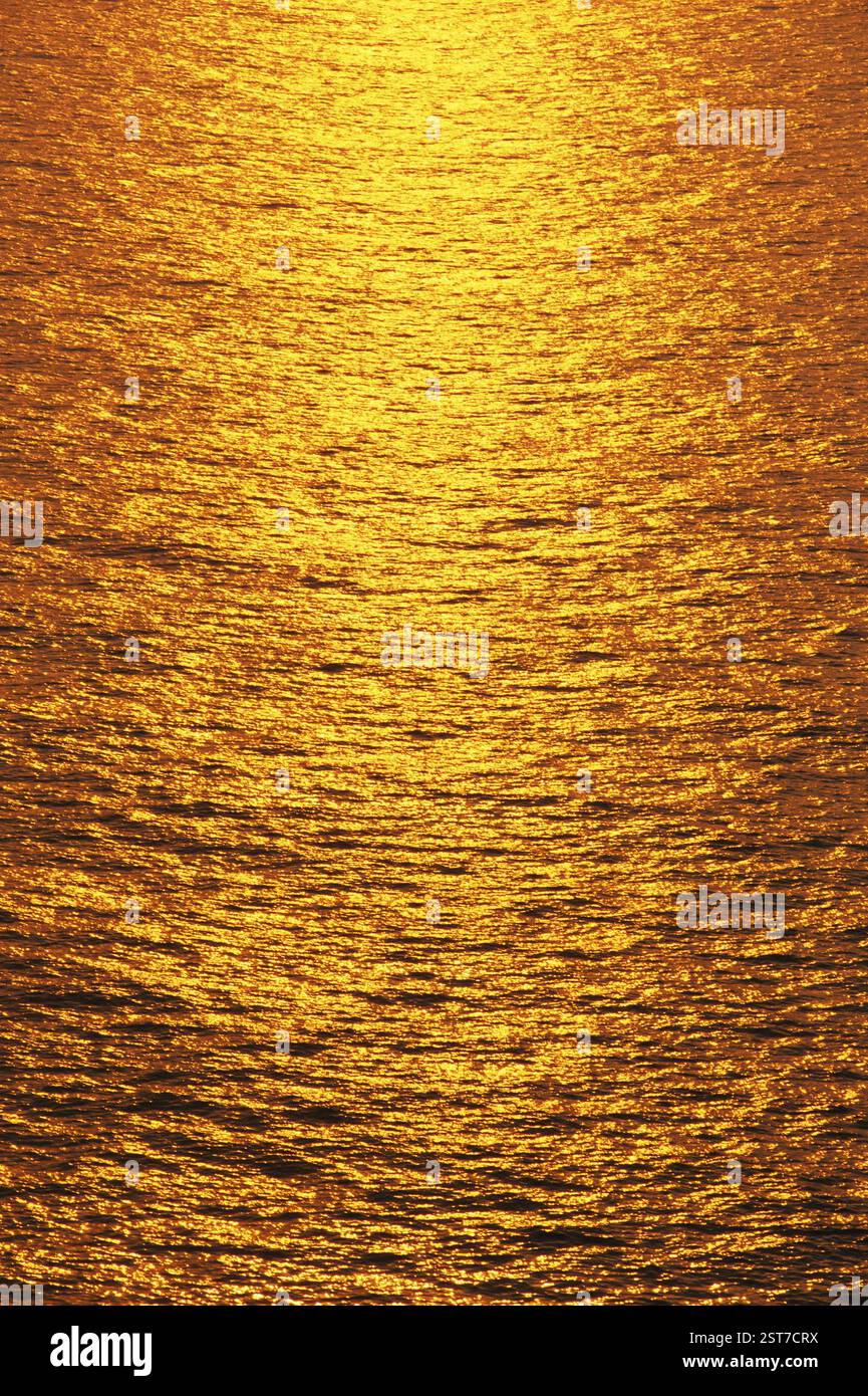 Golden sparkling sea water and reddish sky at sunset, ratnagiri ...