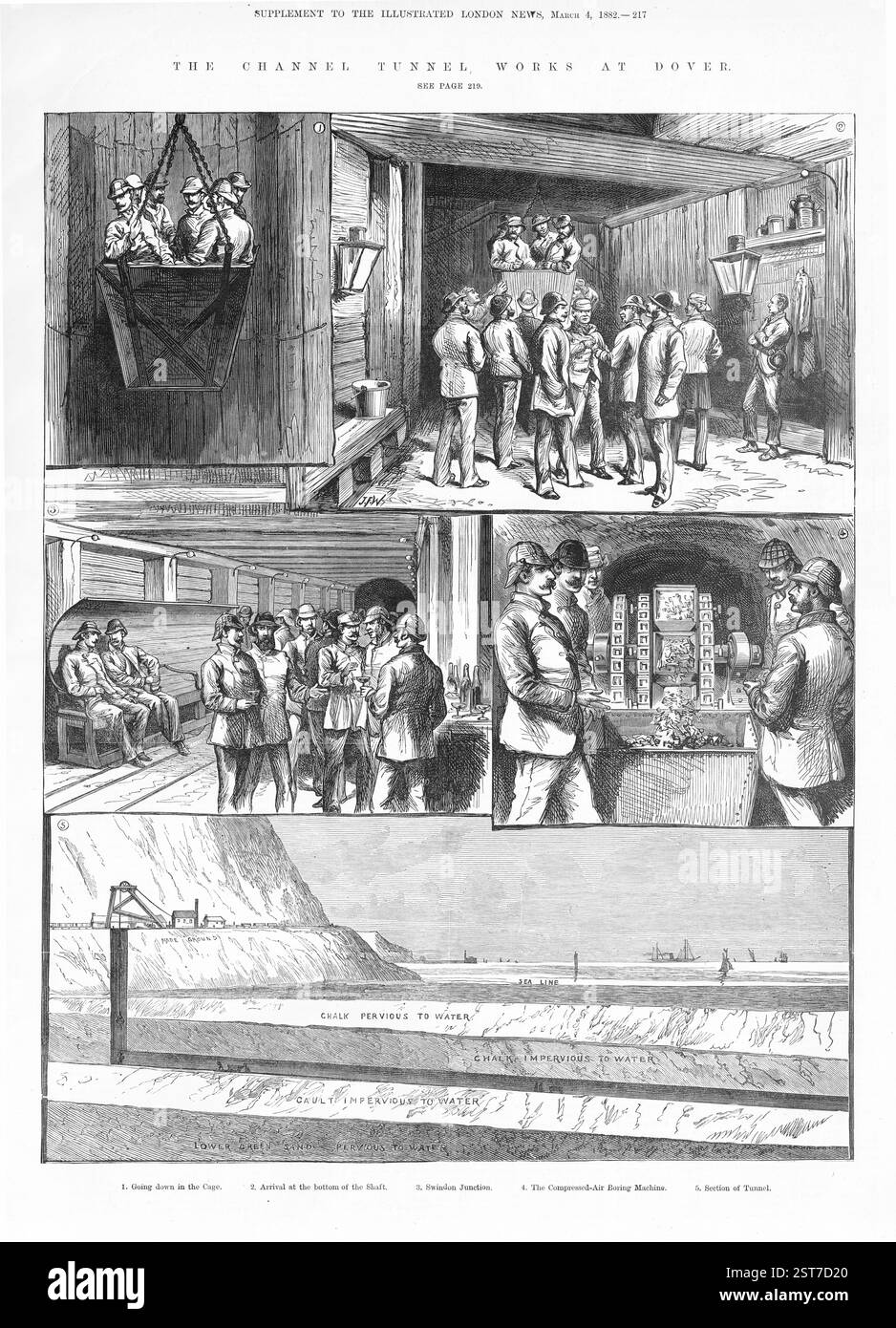 An engraving depicting the work on a Channel Tunnel at Dover. From the ...