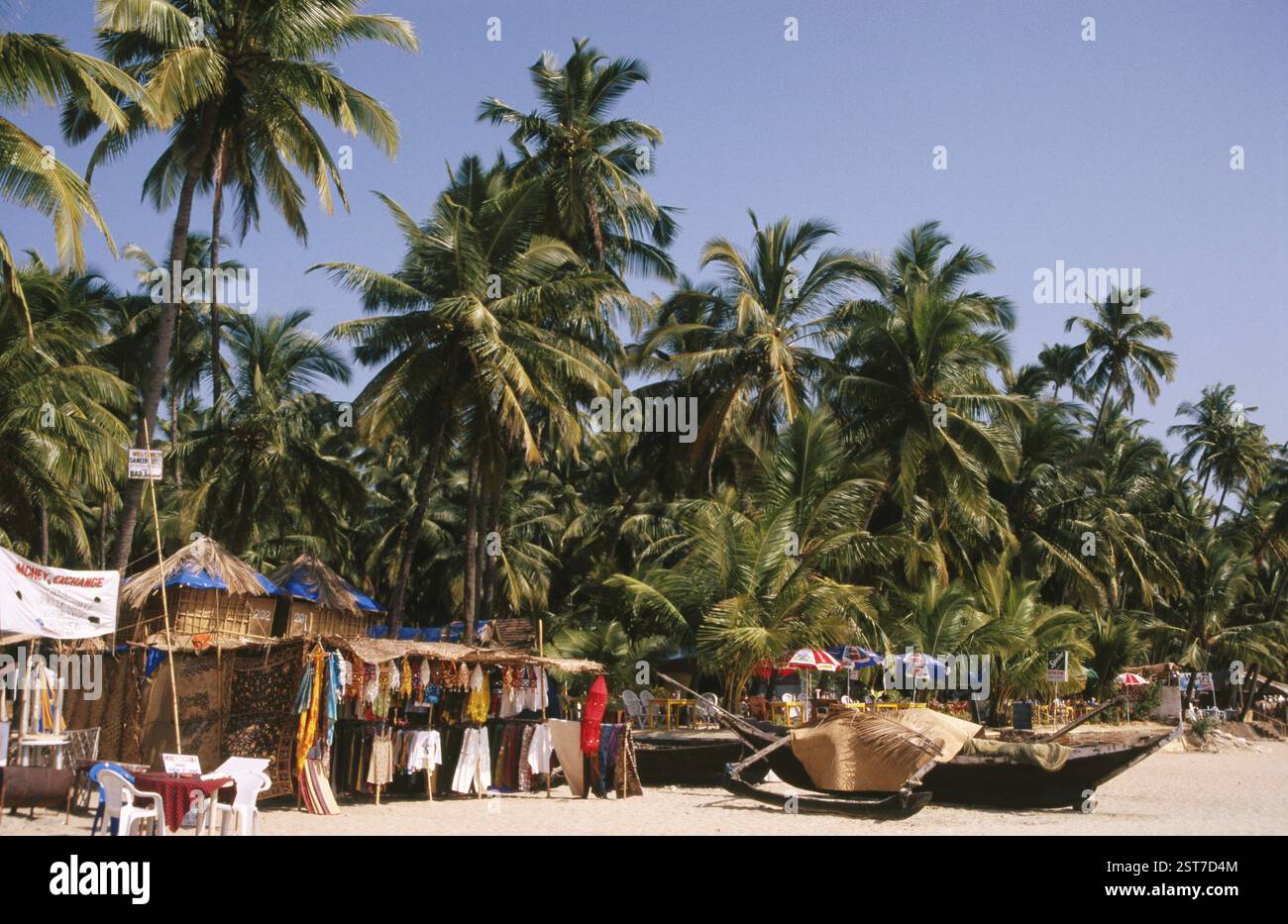 Coconuts palms trees and shop at Palolem beach, goa, india Stock Photo ...