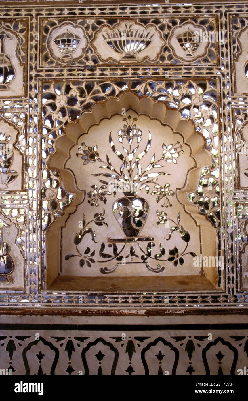 Walls glittering with mirror and spangled work in Sheesh Mahal in Amber ...