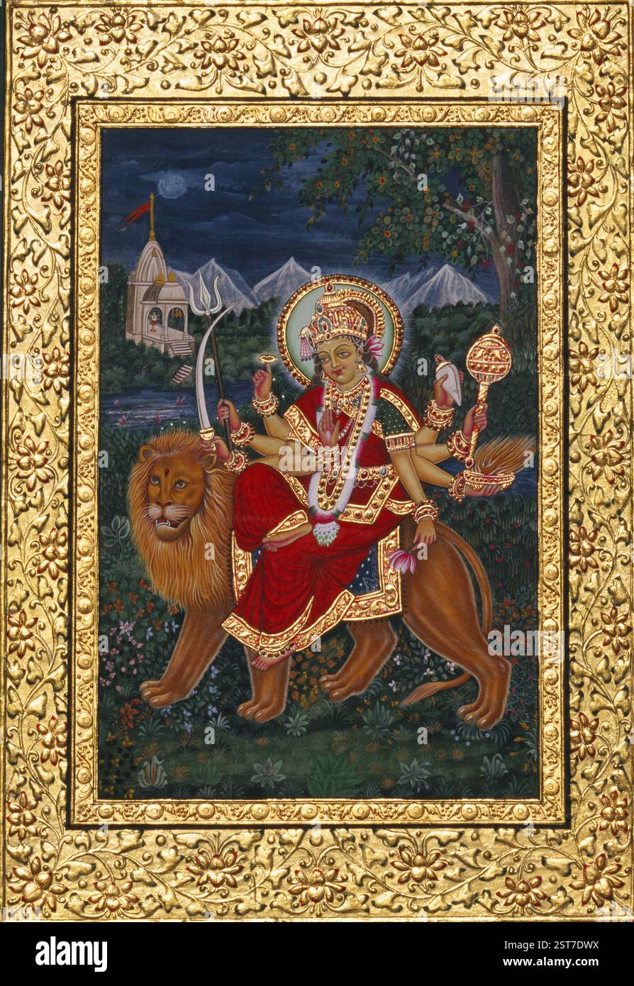 Goddess Durga Miniature Painting with golden frame Stock Photo - Alamy