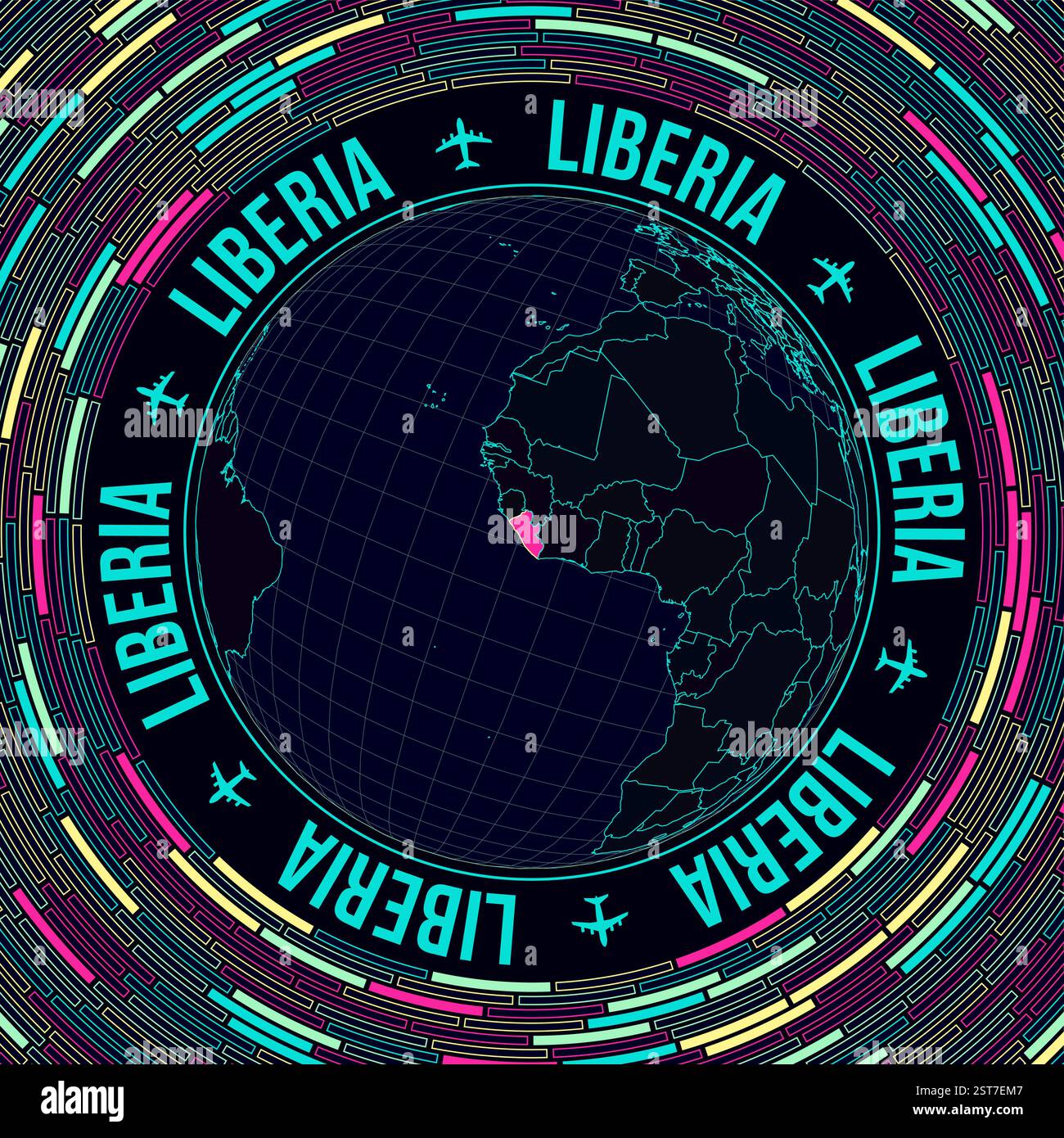 Liberia on globe. Satellite view of the world centered to Liberia ...