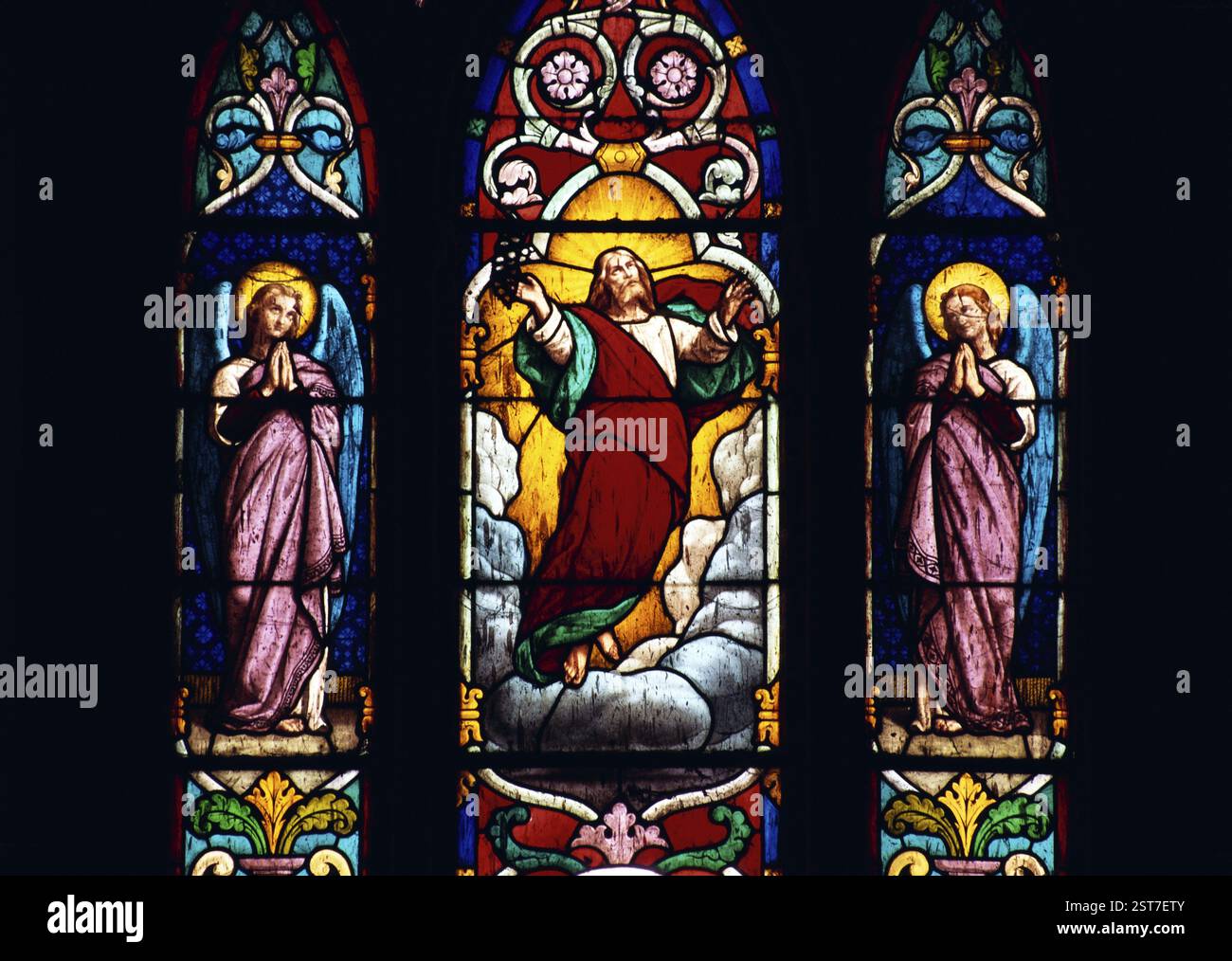 Stained Glass in Sacred Heart shrine 110 year old at Idaikattur, Tamil Nadu India Stock Photo ...