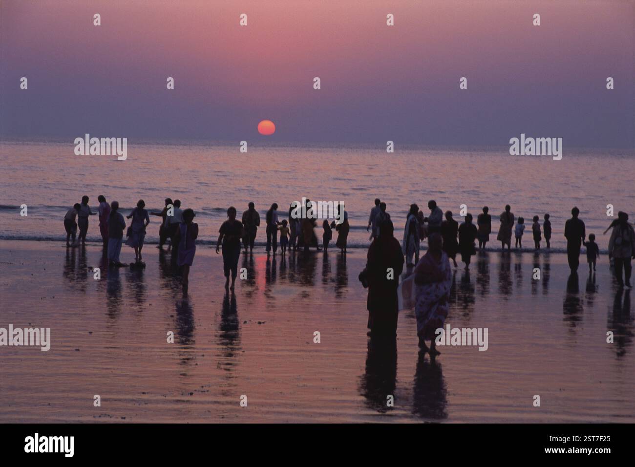 People at Juhu beach in silhouette, Bombay Mumbai, Maharashtra, India ...