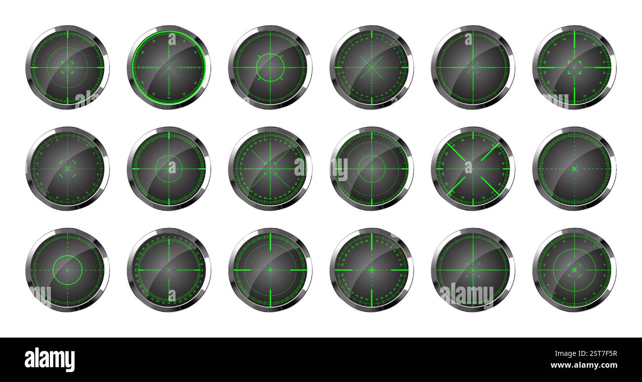 Chrome weapon night sights, sniper rifle optical scopes. Hunting gun ...