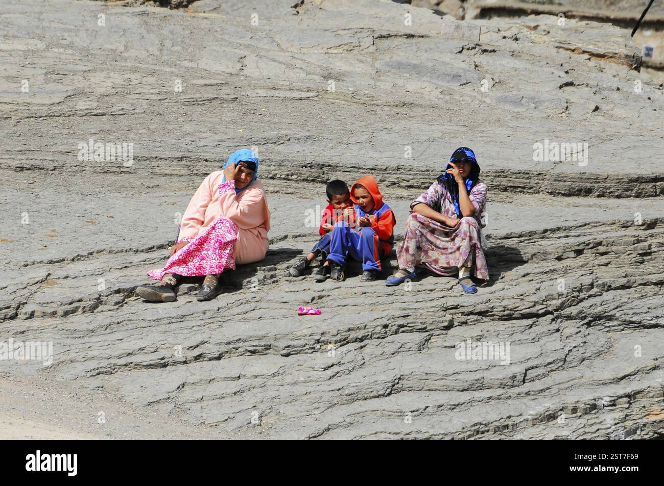 At Tichka Pass, Col du Tichka, 2260m, Morocco, Africa, Three people and ...