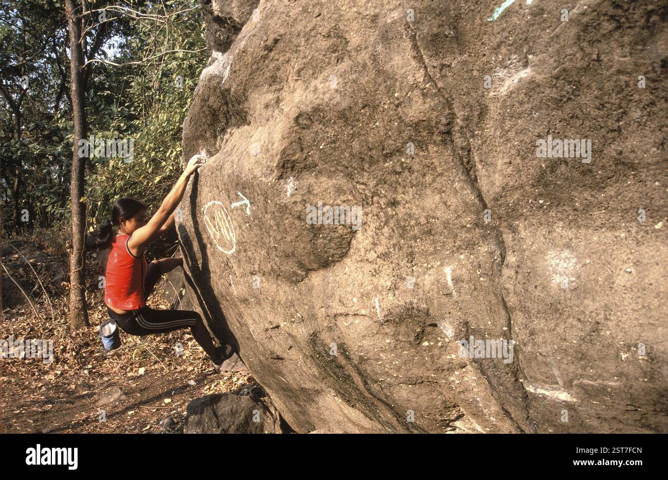 Rock climber participating in 1st Indian Bouldering competition ...