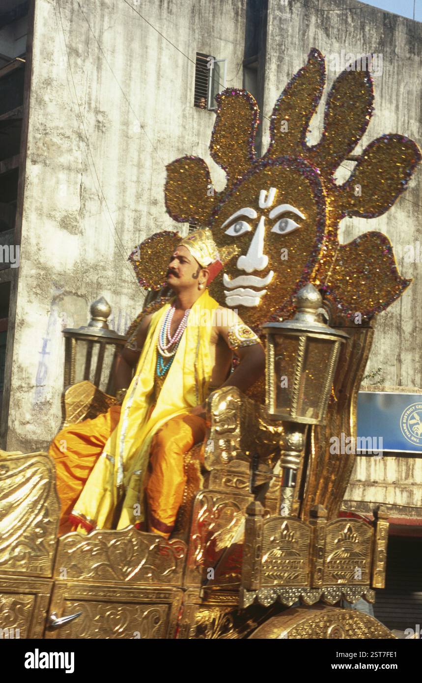 People performing folk play Sun god on chariot, gudi padva procession ...