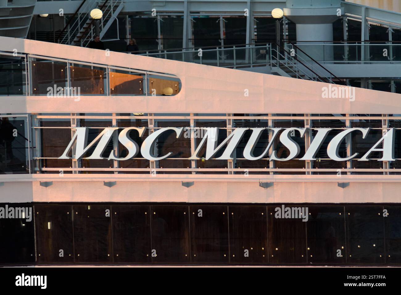 Civitavecchia. Italy - February 17, 2025: Close-up view of the MSC Musica cruise ship showcasing ...