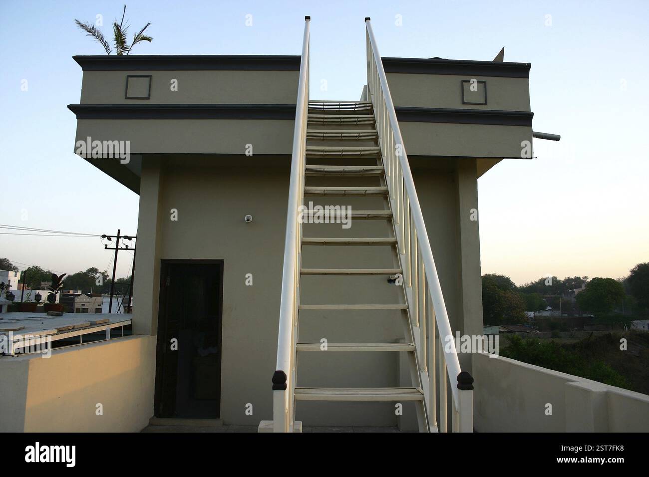 Modern Indian Architecture, iron staircase going to roof of bungalow ...