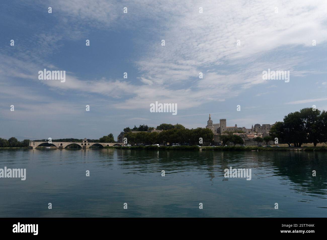 Centre of Avignon and bridge of Avignon (France) seen frmo the river ...