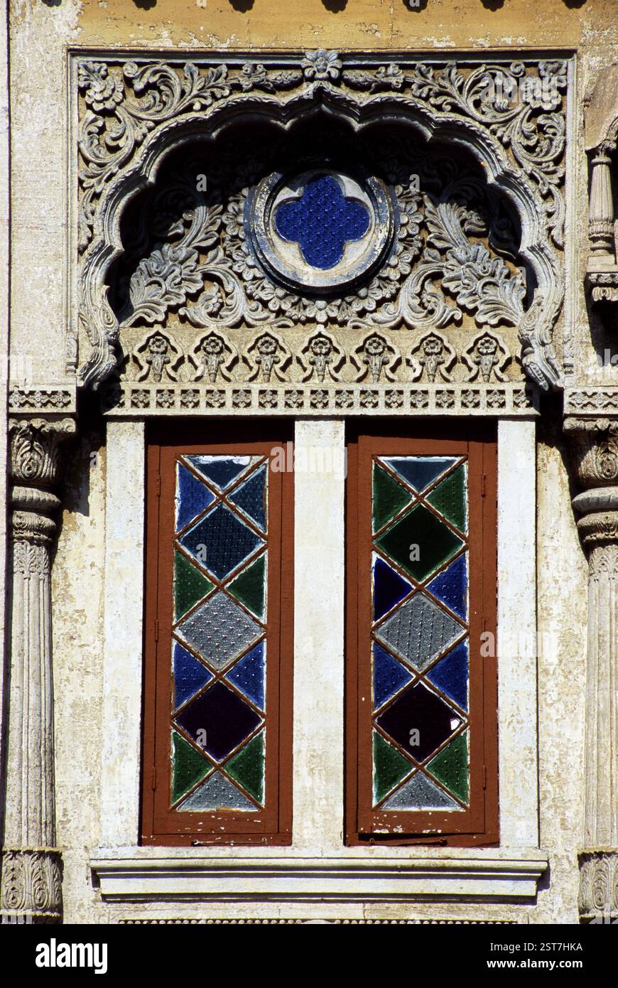 Richly decorated window of Shinde Chhatri imposing edifice, Vanawadi ...