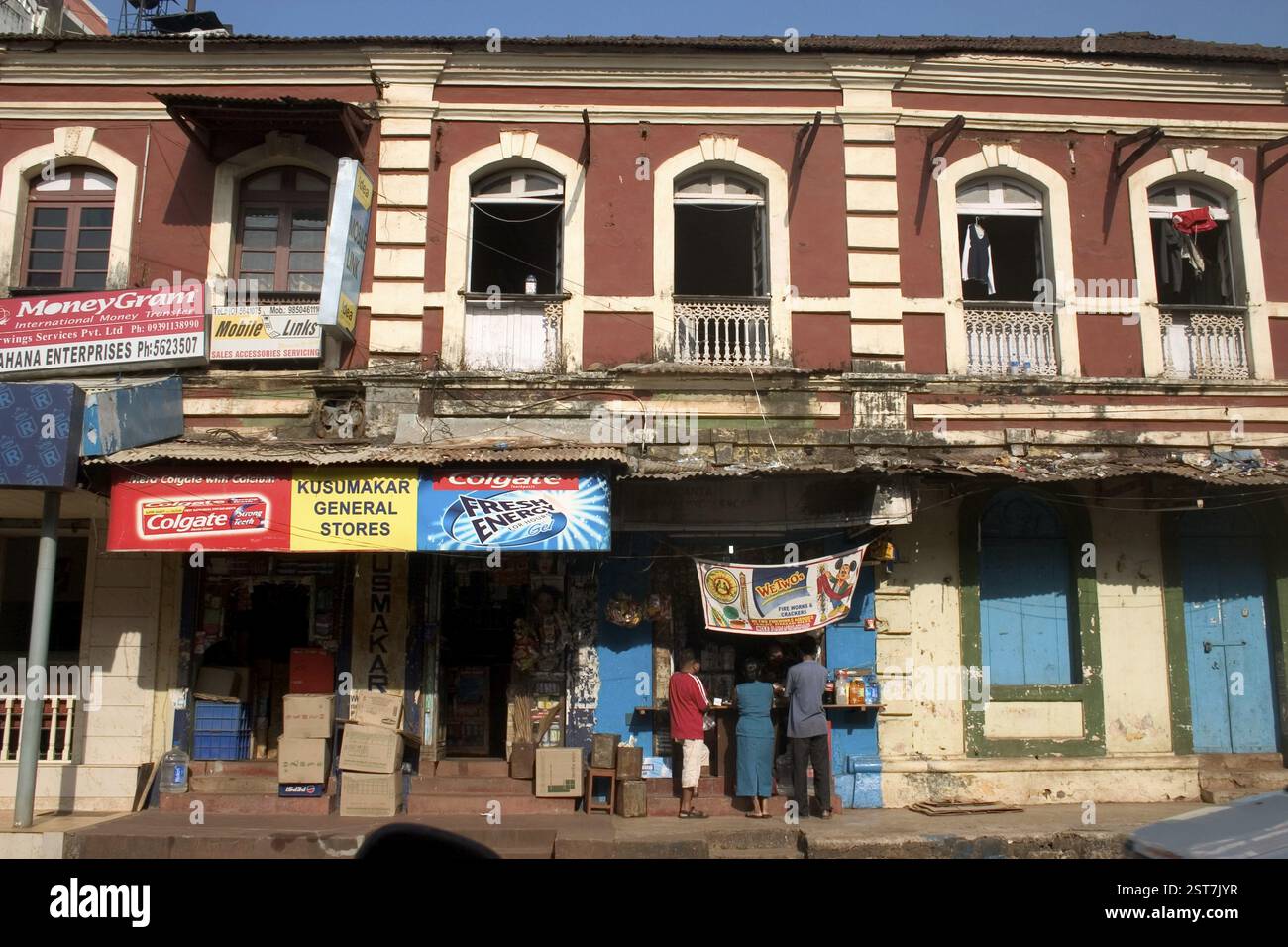 Street scene, old building, shop and window, market, Panjim, Goa, India ...