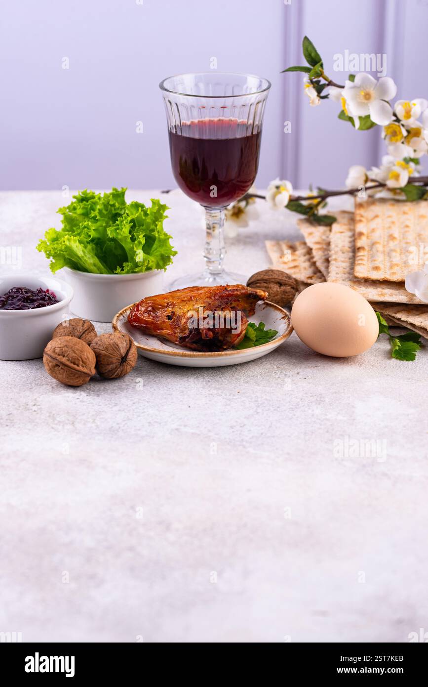 Traditional Passover Seder plate with symbolic foods. Symbolic of ...
