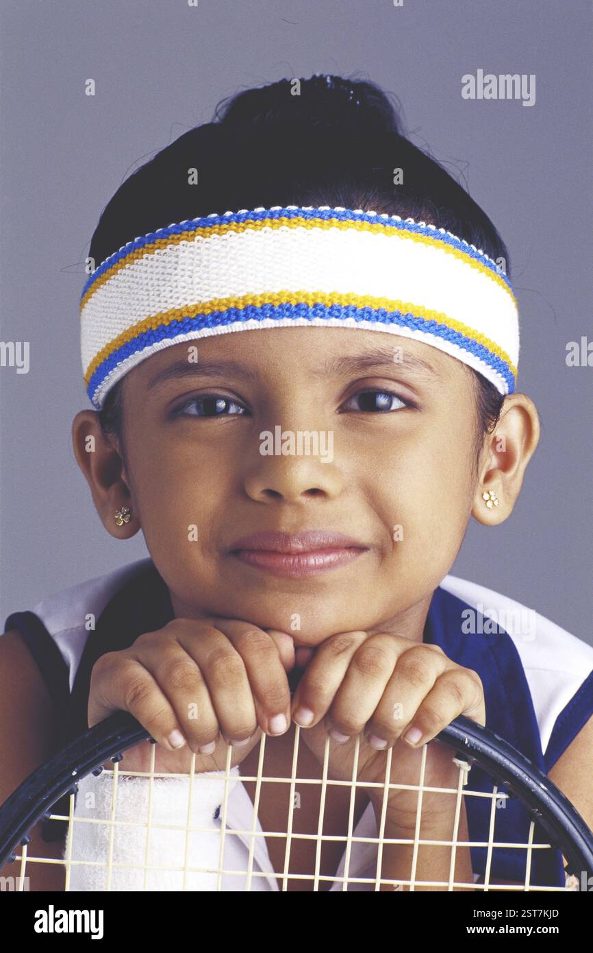 Child dressed as Tennis Player, Girl Holding Tennis Racket Wearing ...