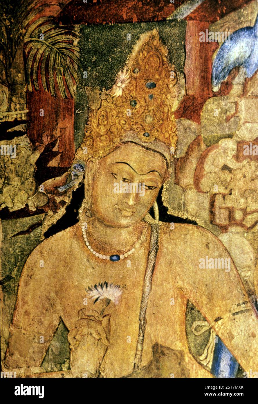 Bodhisatva with Lotus in Hand Cave Painting, Ajanta Cave, Aurangabad ...