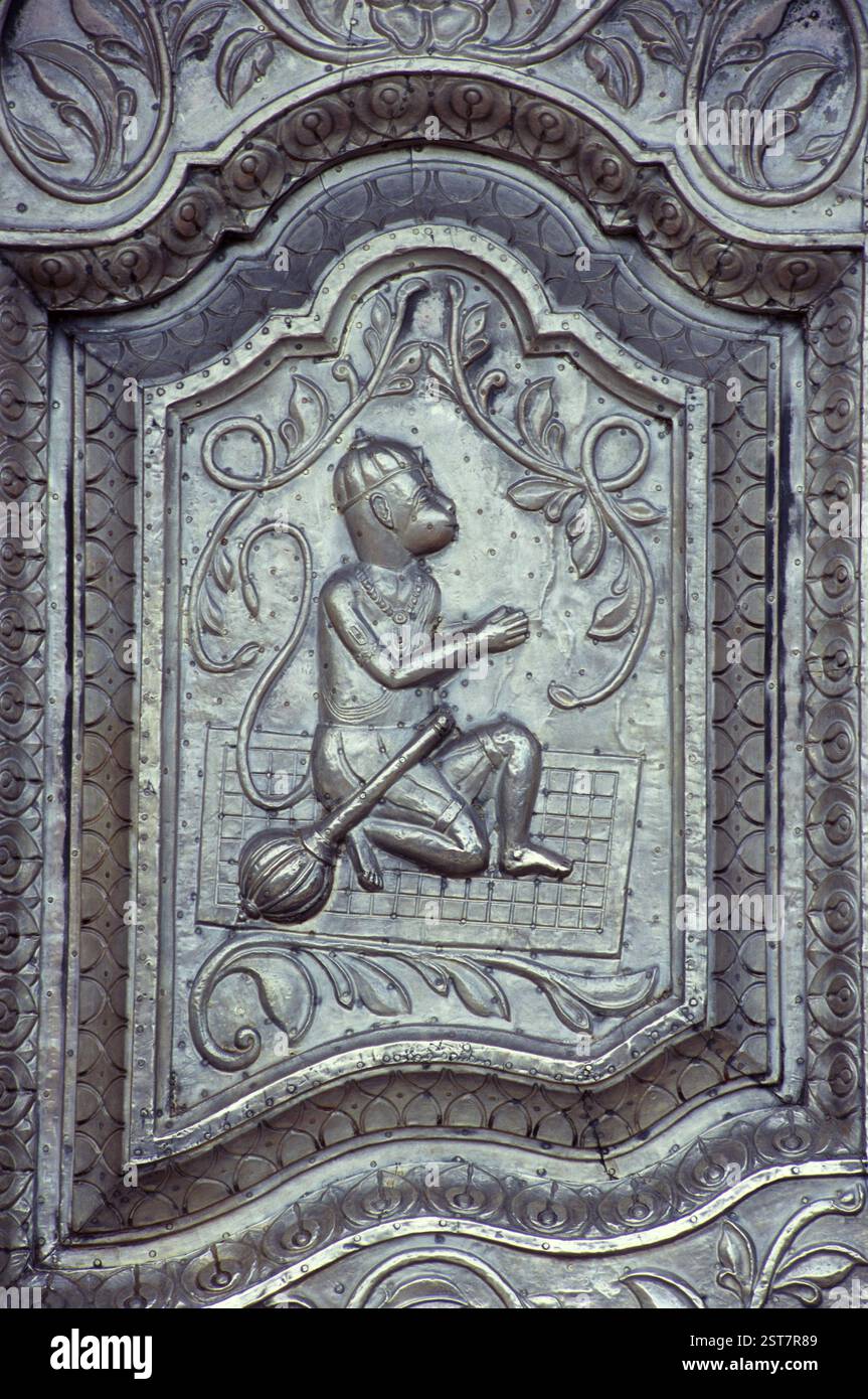 Lord Hanuman emboss work on silver sheet, door of Hanuman Temple ...