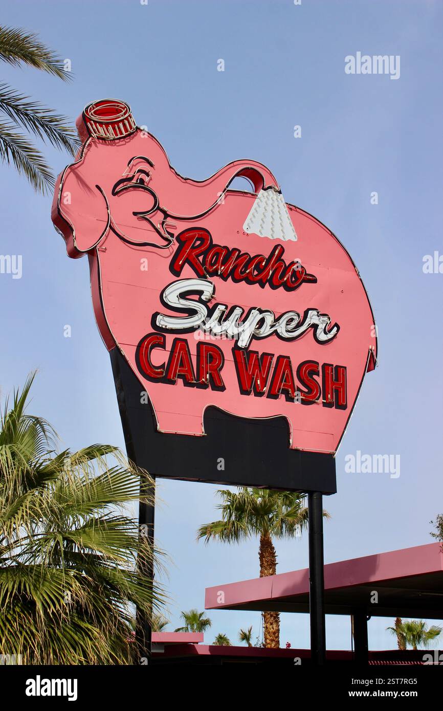 Elephant Car Wash Sign, Rancho Mirage, California Stock Photo - Alamy
