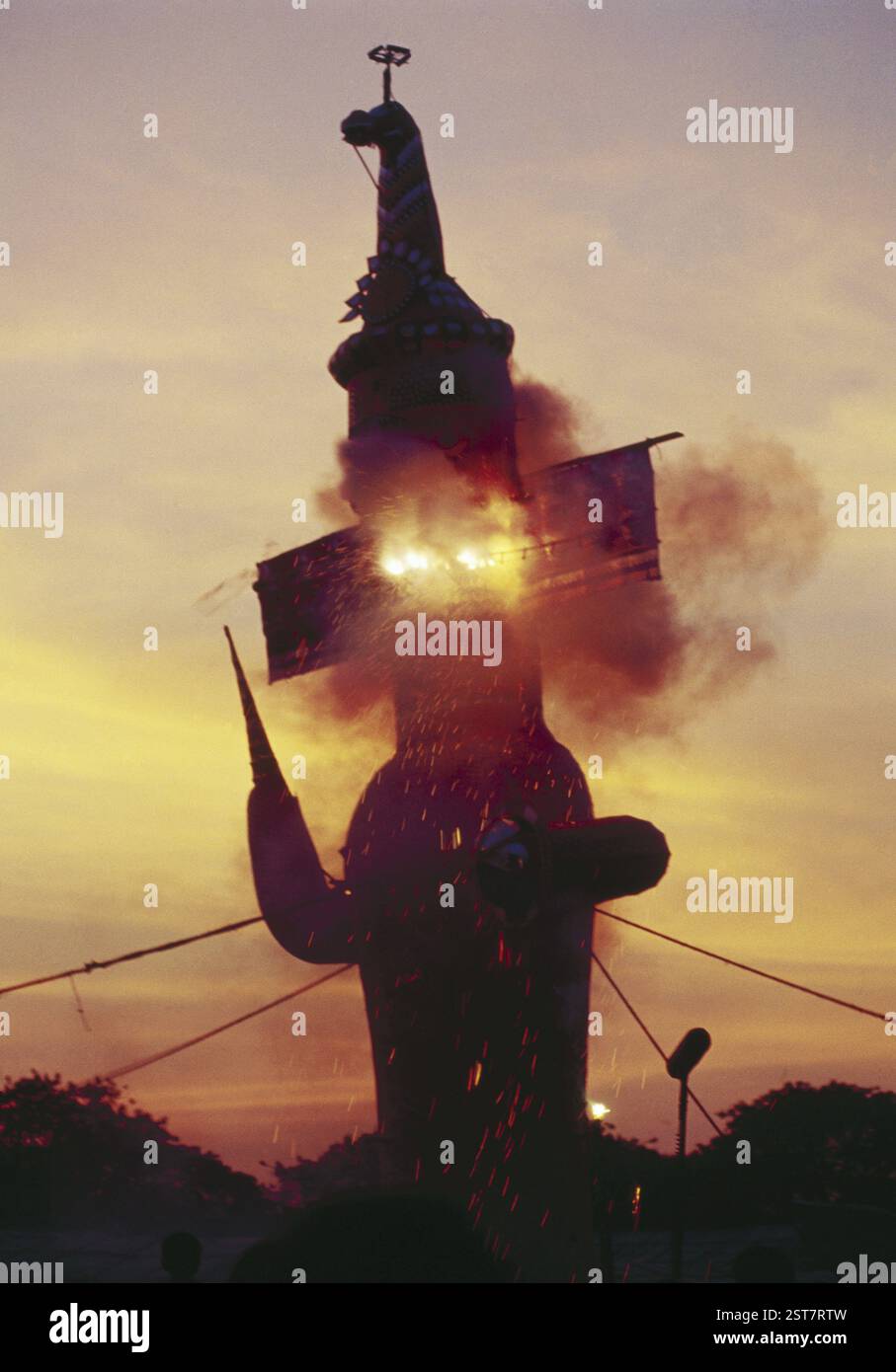 Ravan statue burning or dahan, Ramleela Dussera dusera Festival, india ...