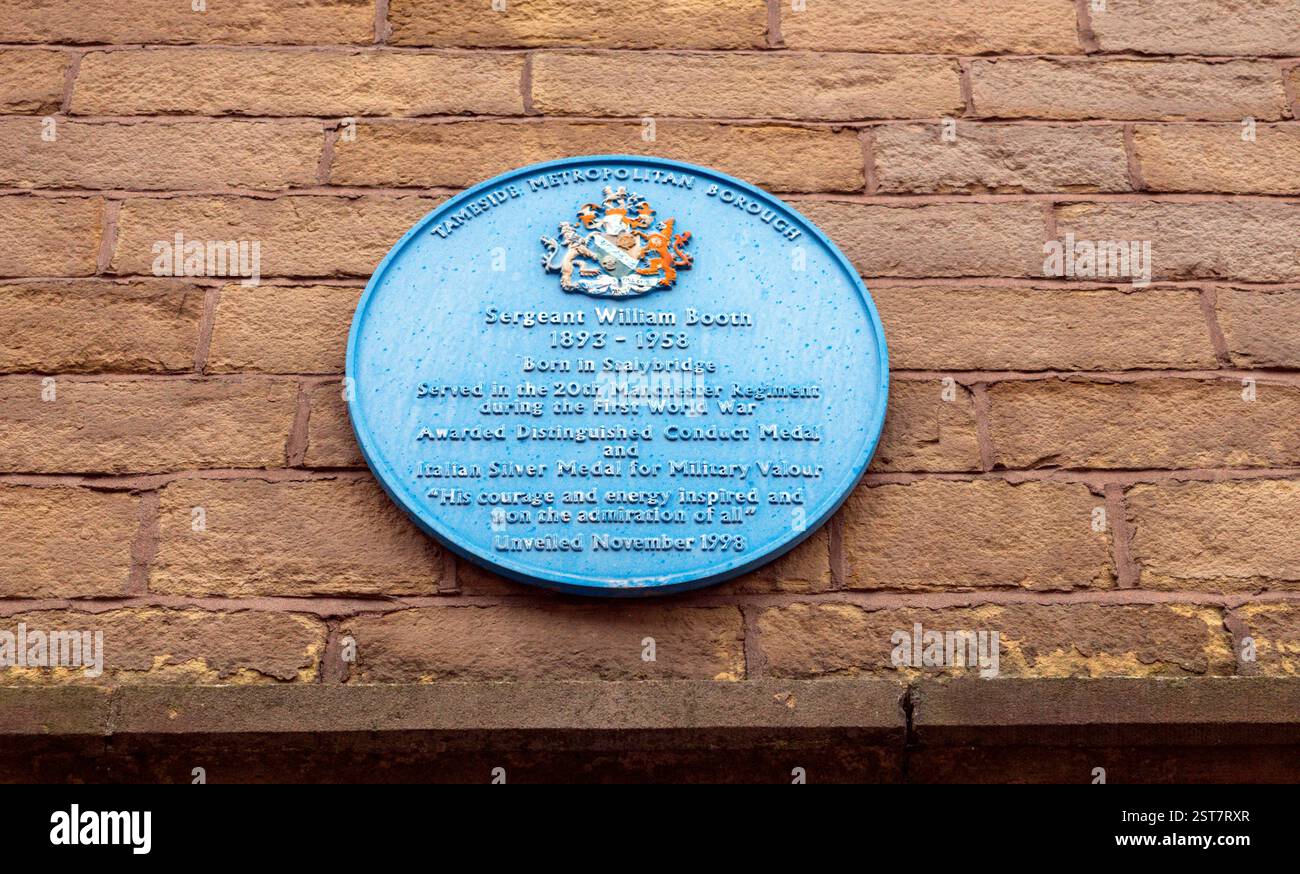 Sergeant William Booth blue plaque. Stalybridge Library Stock Photo - Alamy