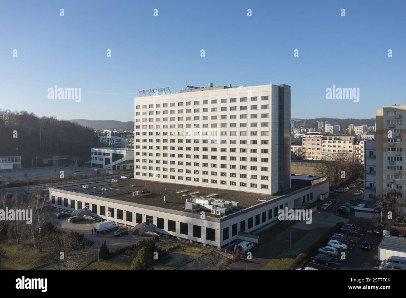 Large modern building against a blue and clear sky. Former Hotel Gdynia ...