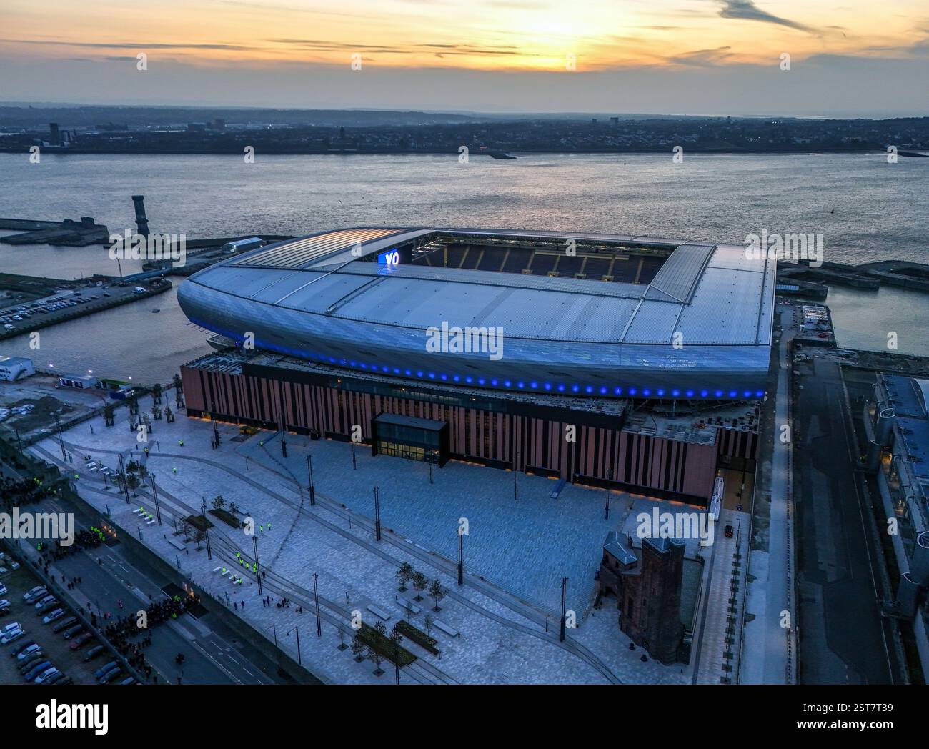 A drone view of Everton's new stadium at Bramley-Moore Dock before an ...