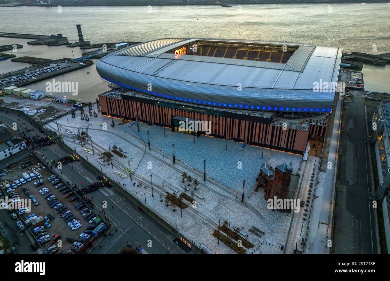A drone view of Everton's new stadium at Bramley-Moore Dock before an ...
