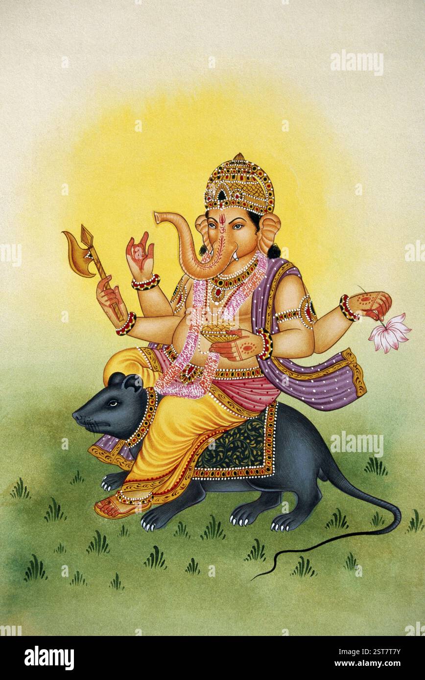 Lord Ganesh ganpati Miniature Painting on Paper Stock Photo - Alamy