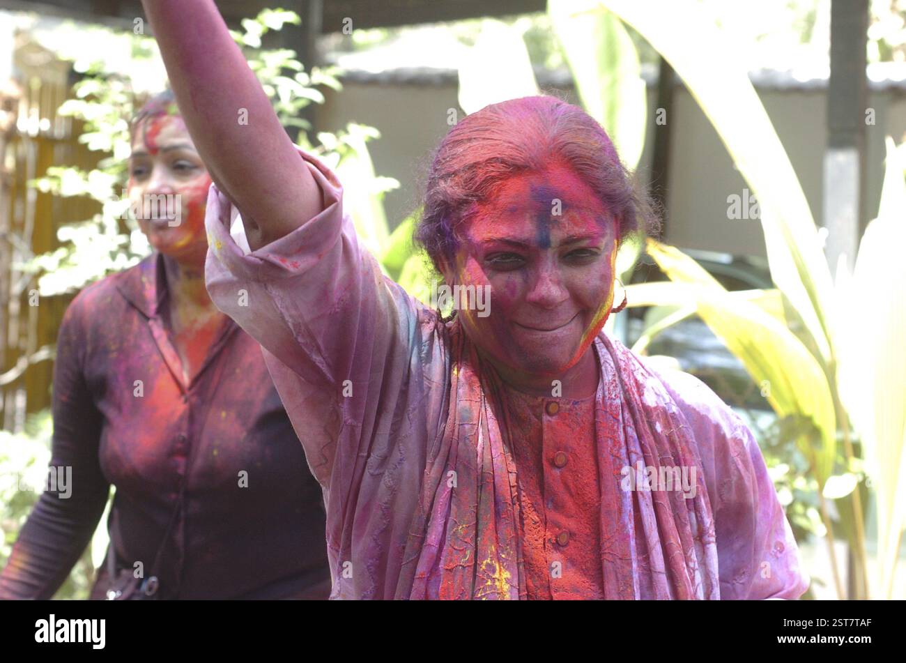 South Asian Indian Bollywood Actress Tanvi Azmi dancing on holi, Mumbai ...