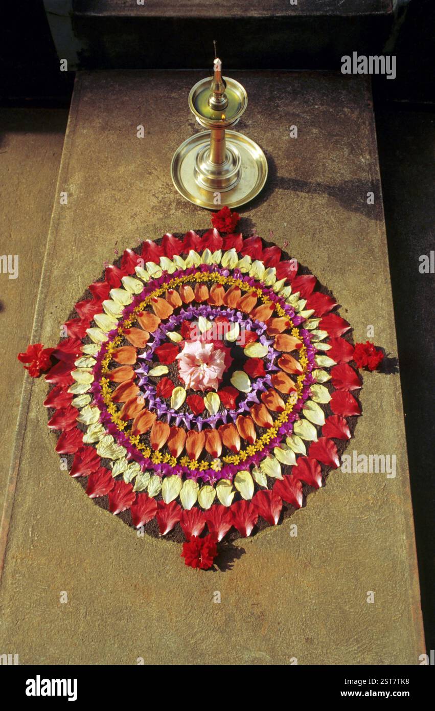 Flower decoration for onam festival, kerala, india Stock Photo - Alamy